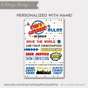 Superhero Wall Art, Superhero Rules, Superhero Decor, Super Hero Wall ...