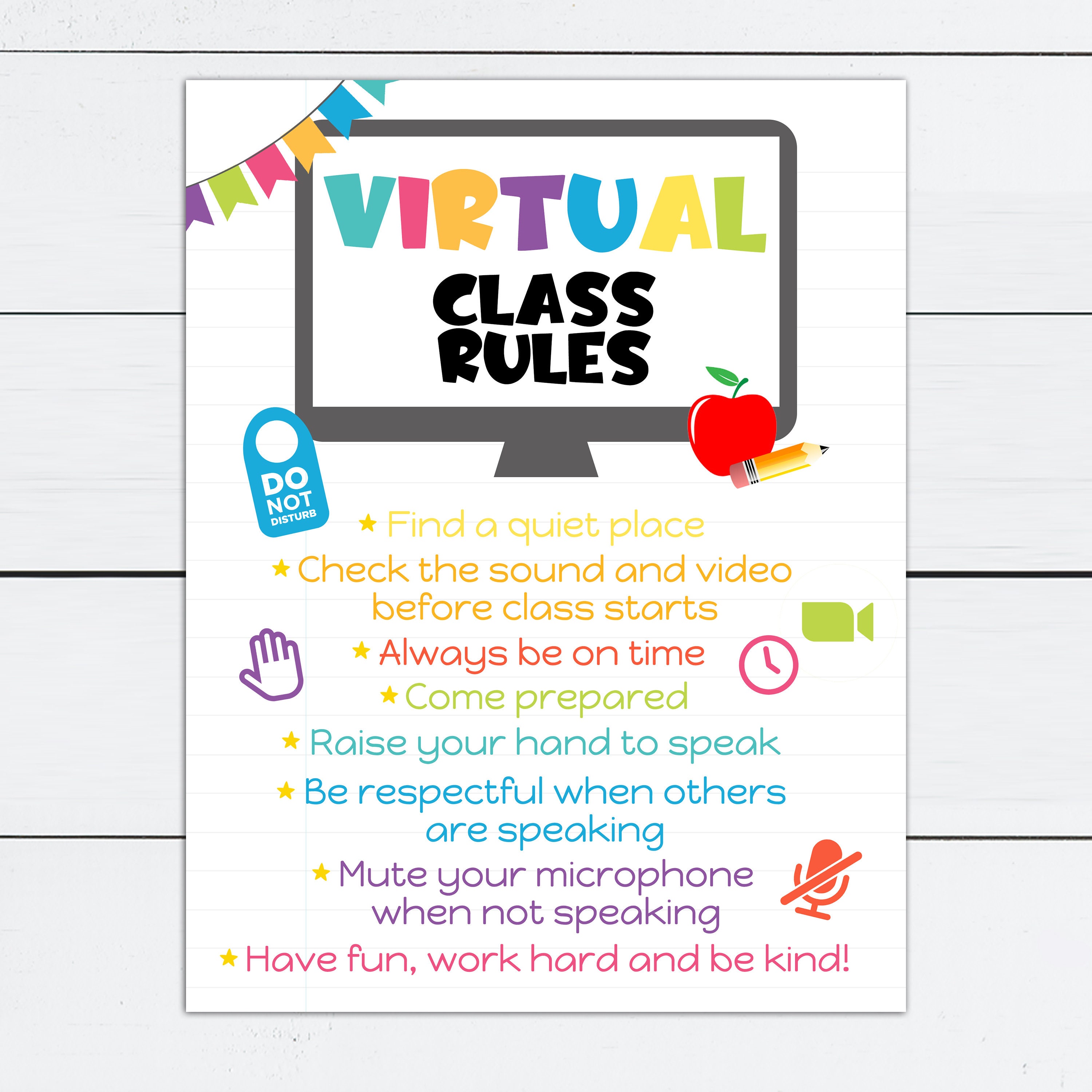 Virtual Class Rules Virtual Classroom Rules Zoom Classroom Etsy