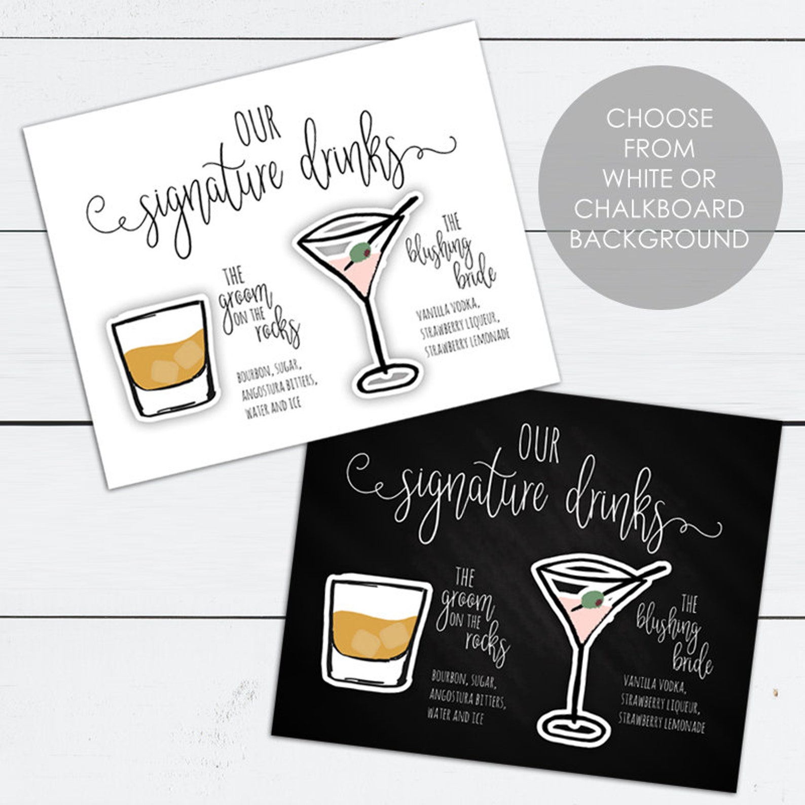 Drink Sign Drink Sign Printable Signature Drink Sign His - Etsy