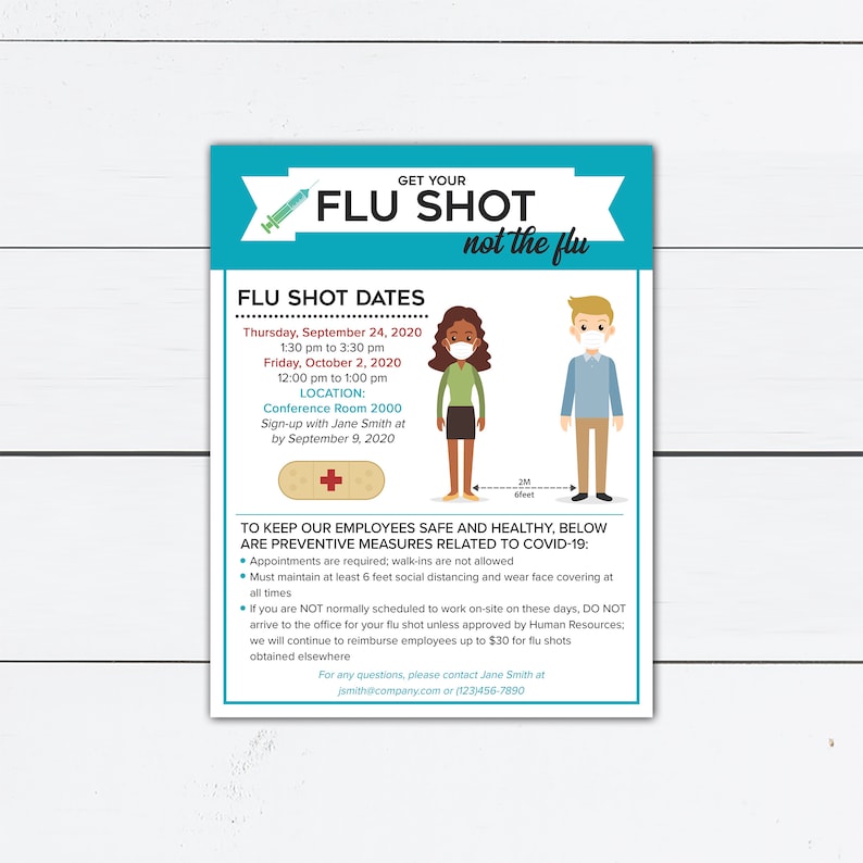 Flu Vaccination Flyer Flu Shot Flyer Custom Company Sign Etsy