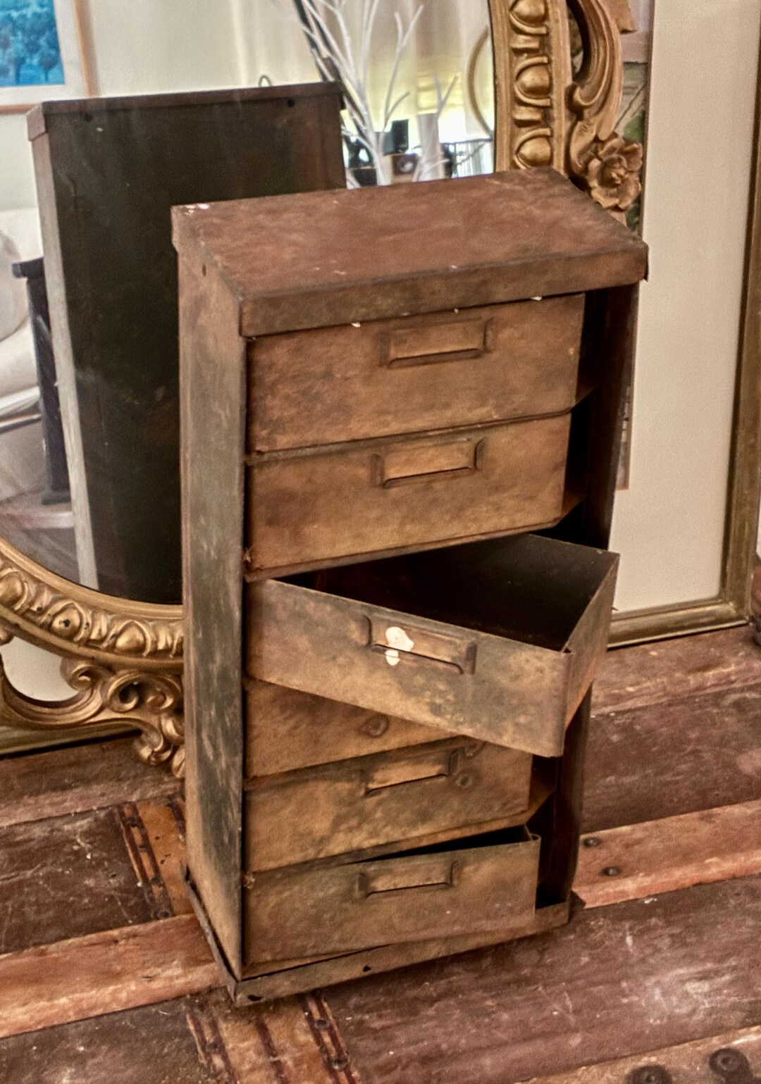 Vintage Industrial Metal Parts Cabinet | Swing-out Drawers | Rusty ...