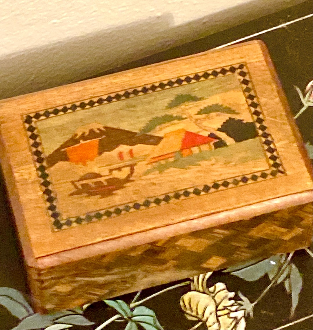 Vintage Japanese Puzzle Box, Japanese Marquetry Inlaid Wooden Puzzle ...