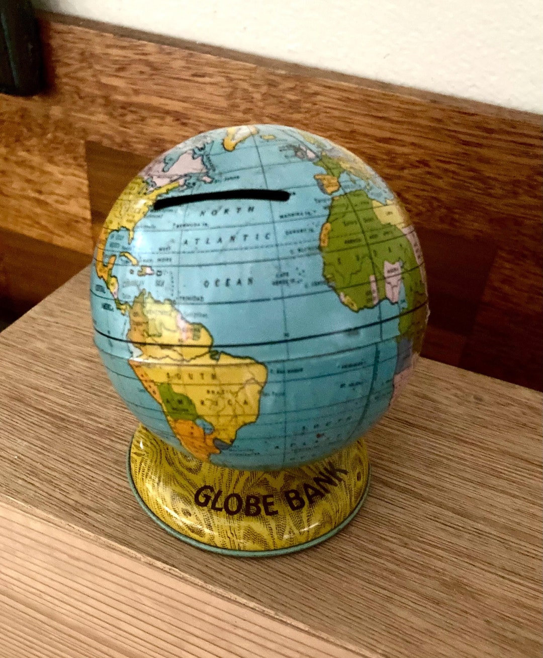 Vintage Tin Globe Bank by J Chein & Co, Midcentury Metal Globe Piggy ...