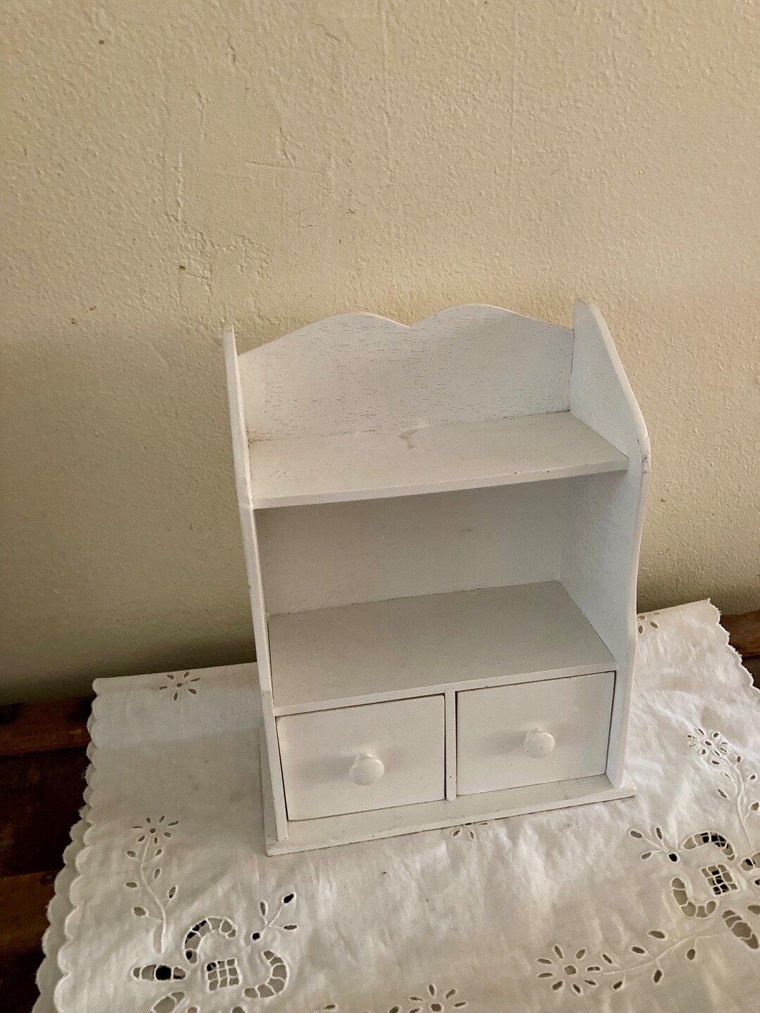 Small White Storage Shelf, Wooden Storage Shelf, 2 Shelf 2 Drawer Spice ...