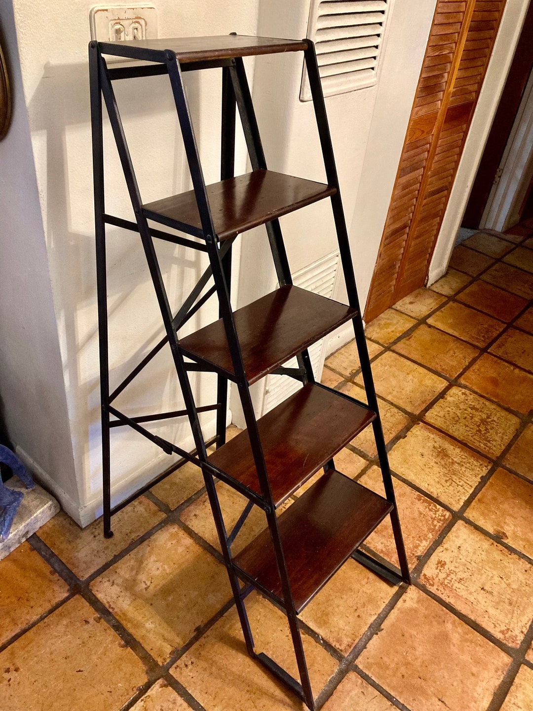 Folding Ladder Shelf, Tall Ladder Shelf, 5 Tier Bookshelf, Small Space ...