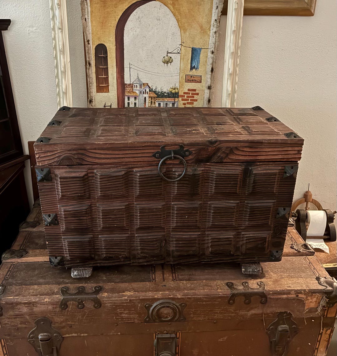 Medieval Style Wooden Chest With Carved Grid Design | 22x13x12” Storage ...