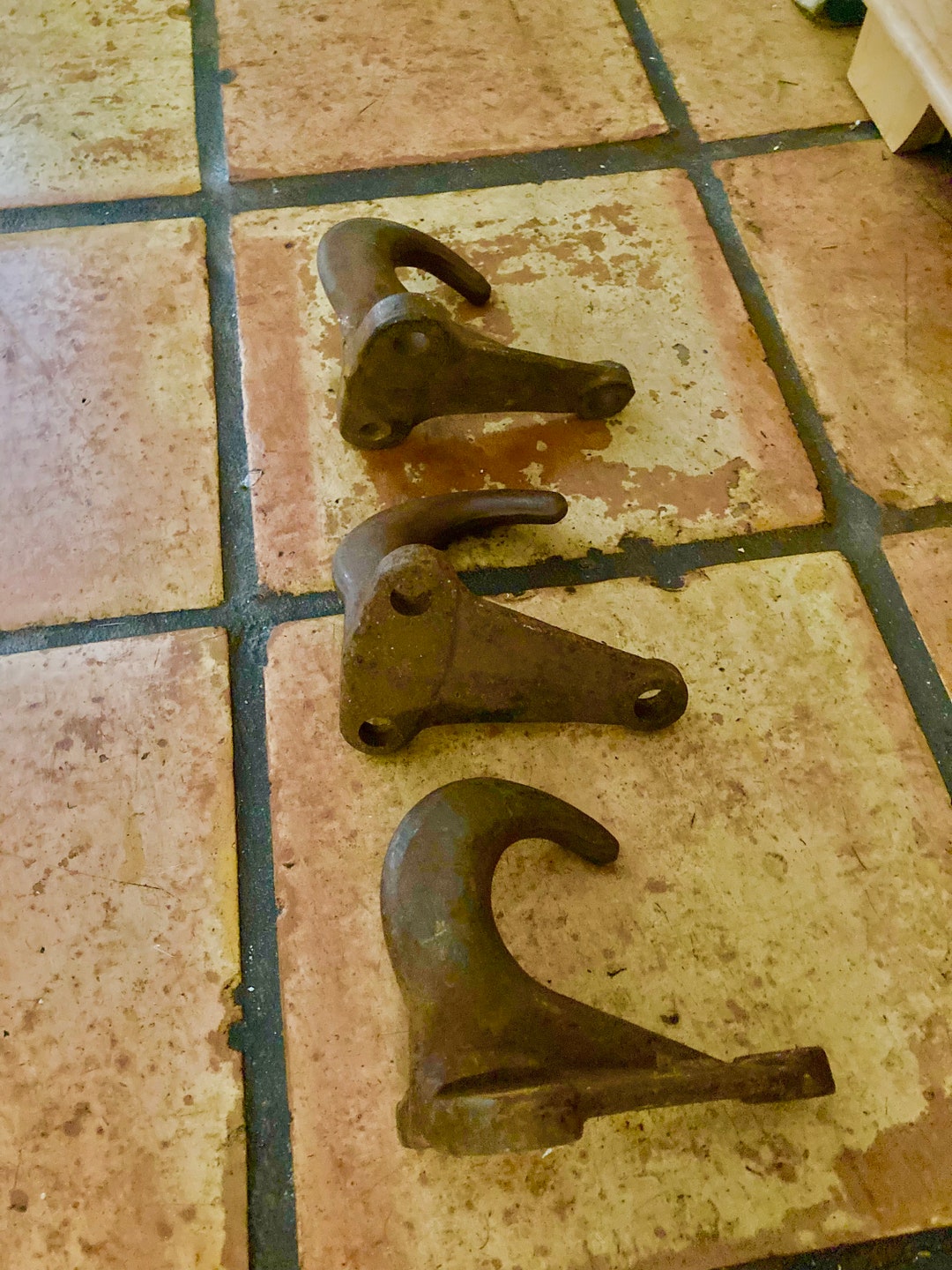 Vintage Cast Iron Towing Hooks, Large Rusty Iron Wall Hooks, Brick Wall ...