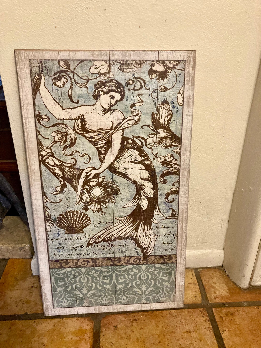 Vintage and Distressed Mermaid Goddess Wall Art, Driftwood Mermaid Wall ...