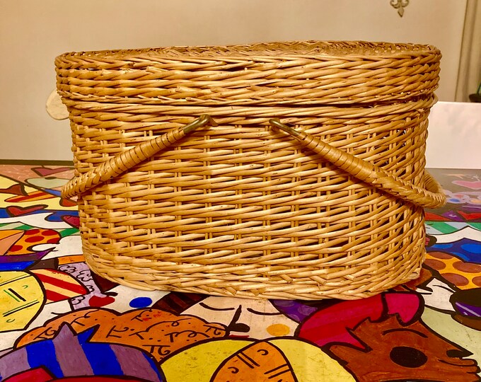 Covered Storage Basket, Wicker Picnic Basket, Wicker Basket Covered ...