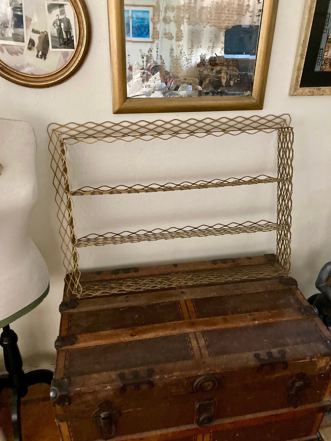 Hollywood Regency Gold Shelfing, Gold Mesh Curio Shelf, Kitchen Storage ...