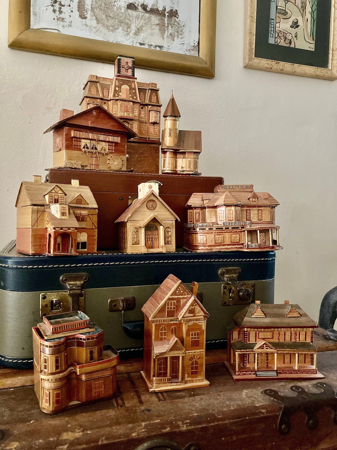 Set of Miniature House Boxes, 9 Miniature Straw Houses, 9 Piece Straw ...