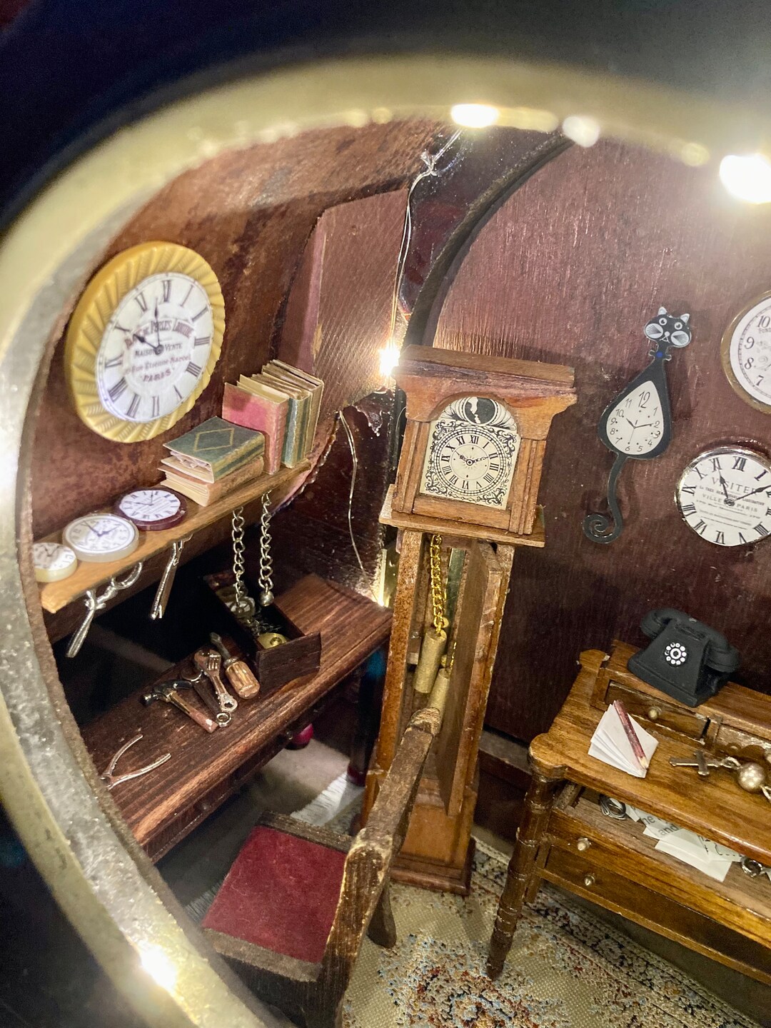 Miniature Clock Shop Inside a Mantle Clock Case, Miniature Clock Repair ...