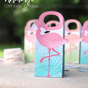 Flamingo Party Gift Box Printable, Flamingo Favor Bag + Editable Palm ...