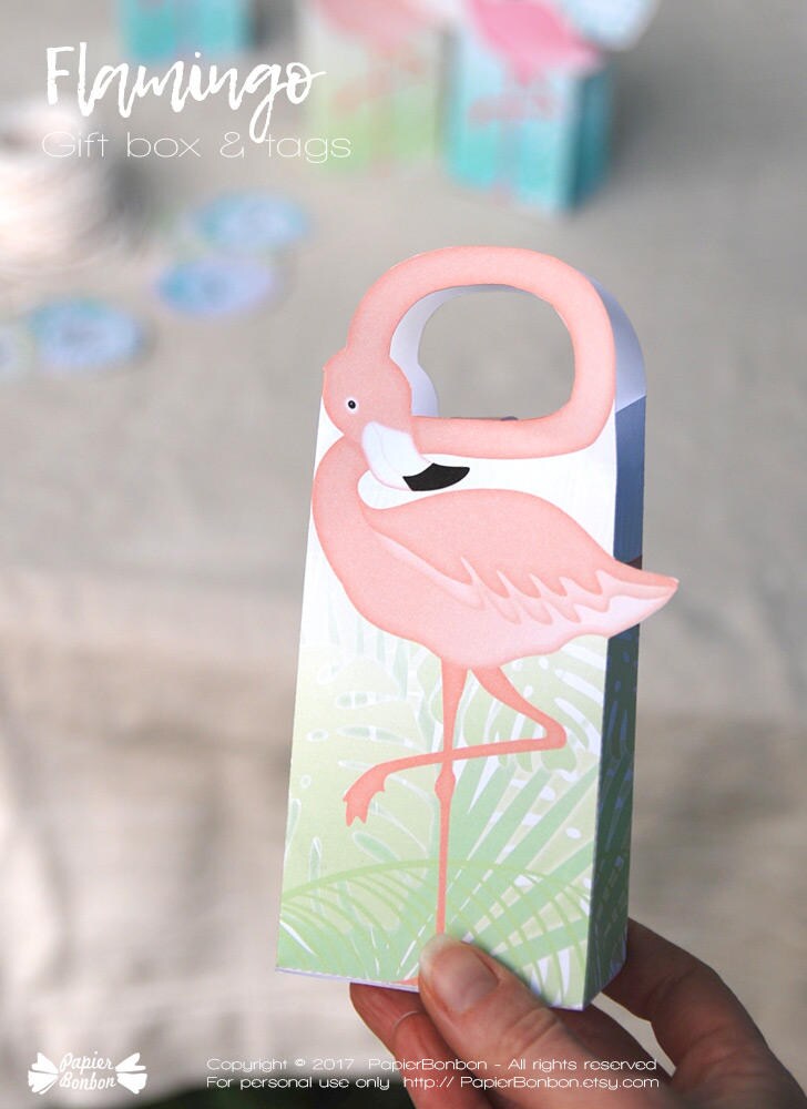 Flamingo Party Gift Box Printable Flamingo Favor Bag | Etsy
