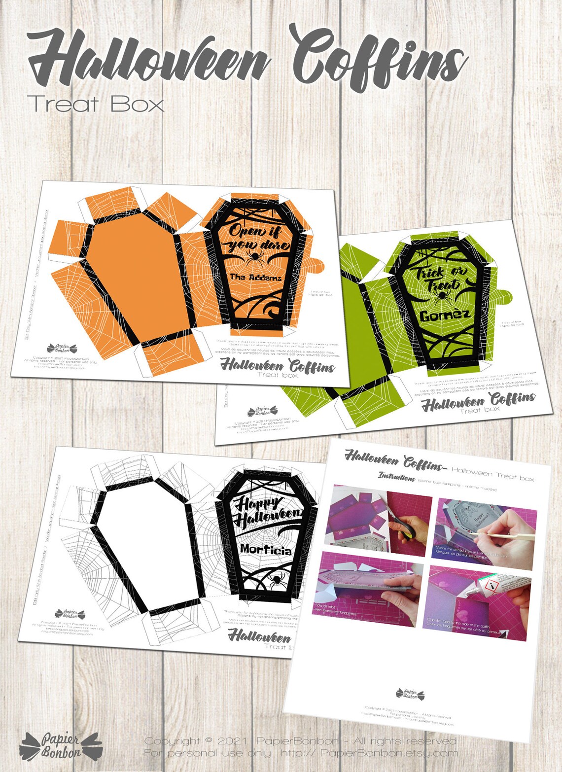 Halloween Coffin Box Editable Printable 4 Color Coffins Gift | Etsy