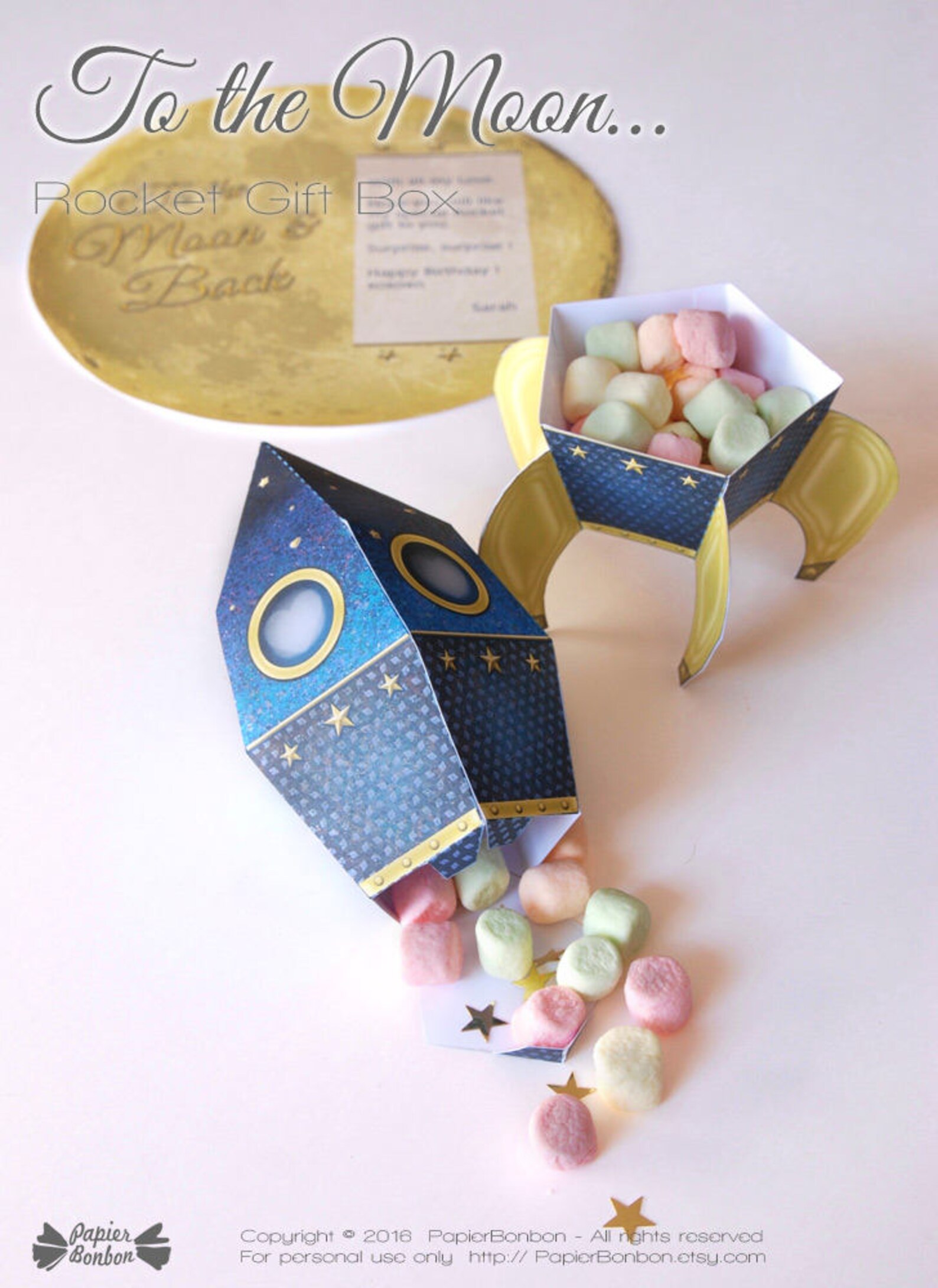 To the Moon and Back Rocket Gift Box Printable Editable | Etsy