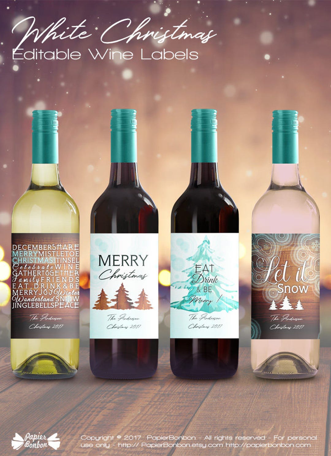 Christmas Wine Labels, Editable Bottle Labels Printable, Custom White ...