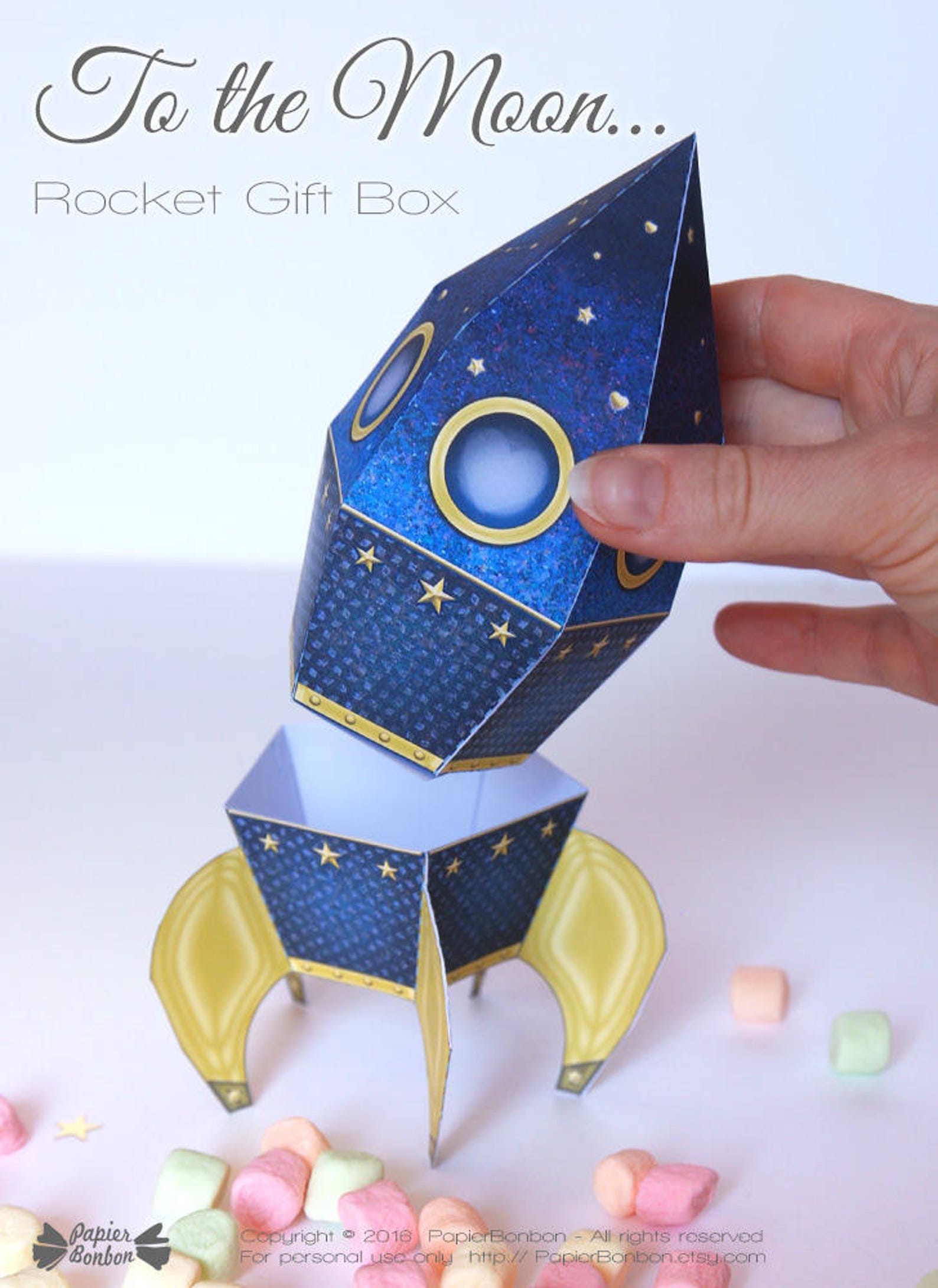 To the Moon and Back Rocket Gift Box Printable Editable | Etsy