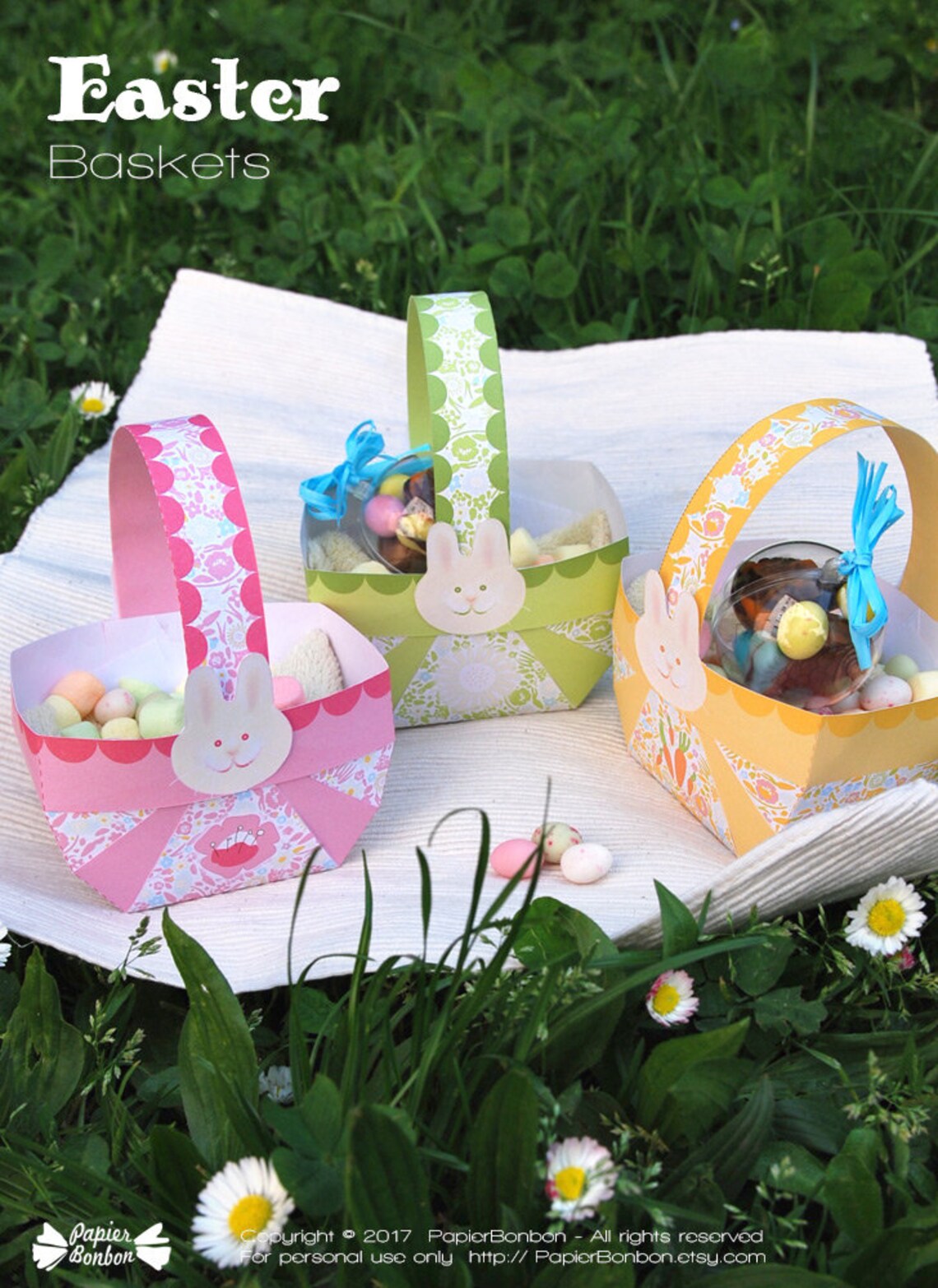 Easter Basket Printable, Easter Favor Table Decorations With Bunnies ...