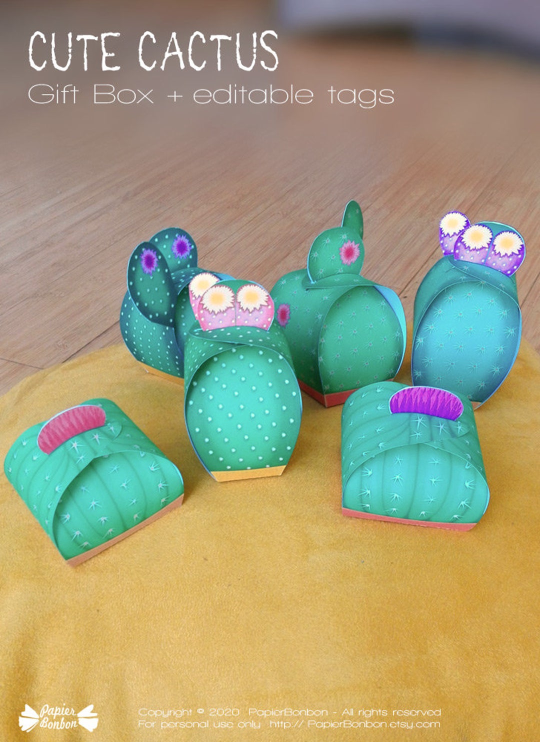 Cactus Gift Boxes (printable) - 6 Cute Cactus Party Centerpiece, Set of ...