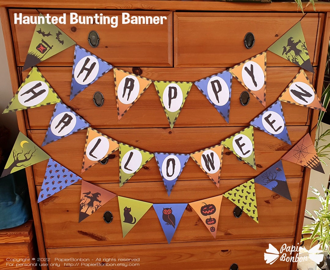 Editable Halloween Banner, Bright Color Bunting for Halloween Party ...