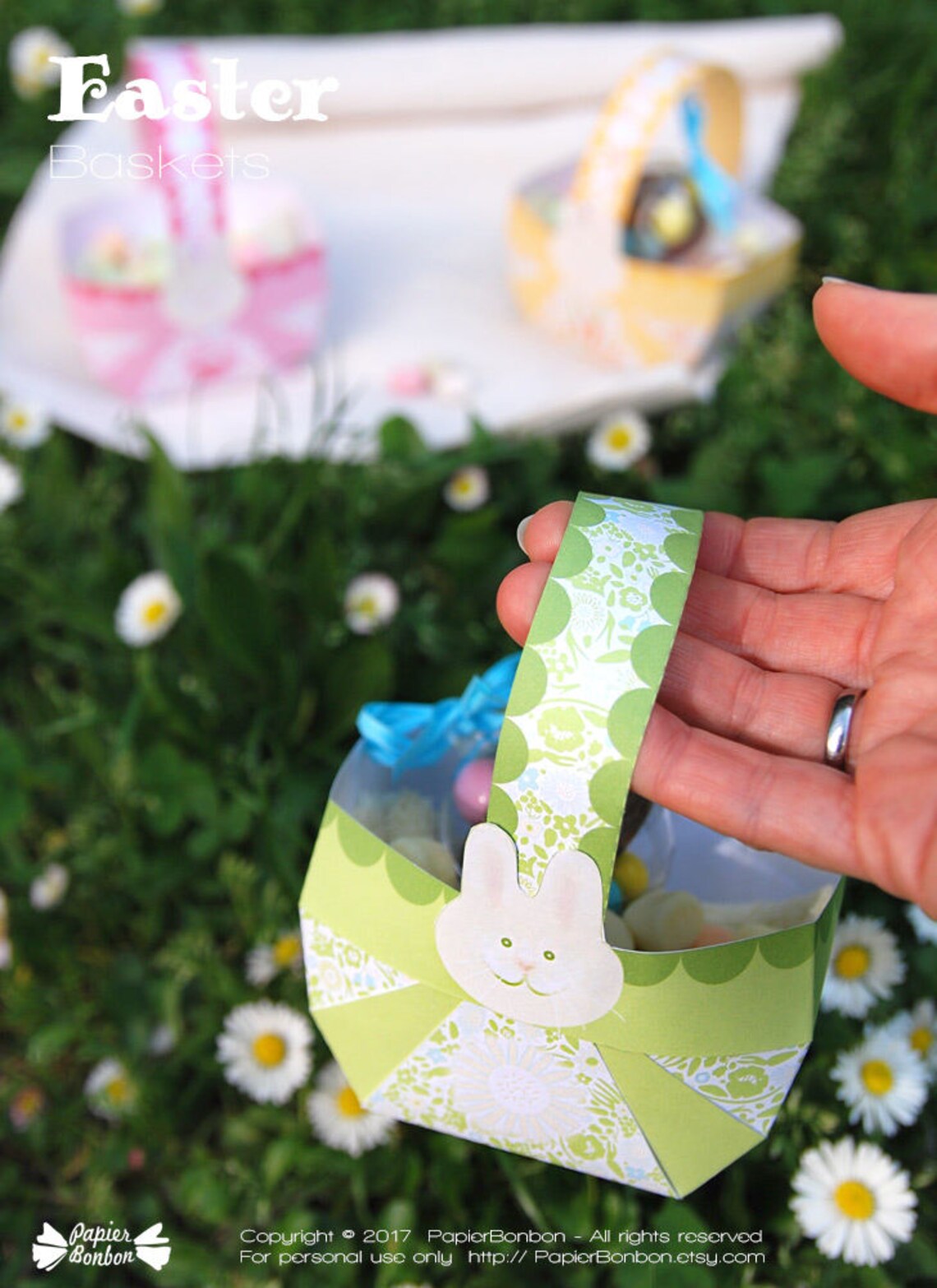 Easter Basket Printable, Easter Favor Table Decorations With Bunnies ...