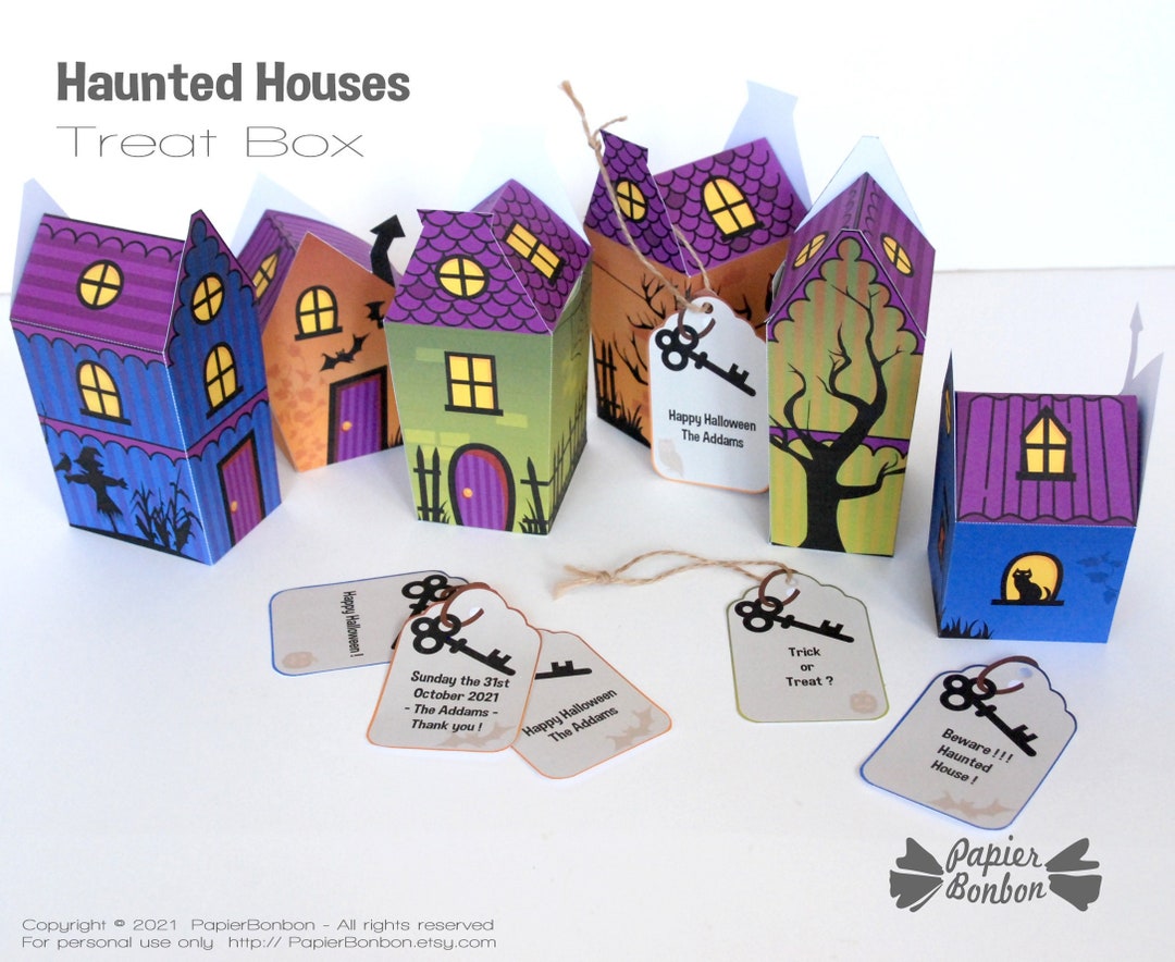 Haunted House Favor Box for Halloween Custom Printable, 9 Spooky Houses ...