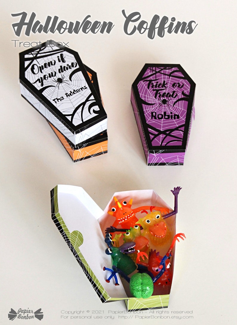 Halloween Coffin Box Editable Printable 4 Color Coffins Gift | Etsy