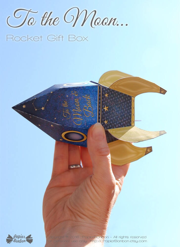 To the Moon and Back Rocket Gift Box Printable Editable | Etsy