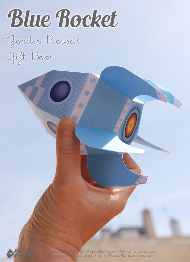 Blue Rocket Gift Box & Tag for Space Party - Etsy