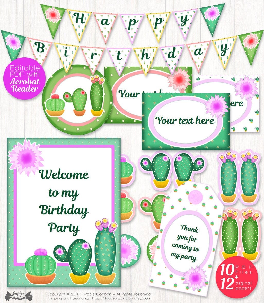 Paper & Party Supplies 10 EDITABLE cactus decorations for cactus ...
