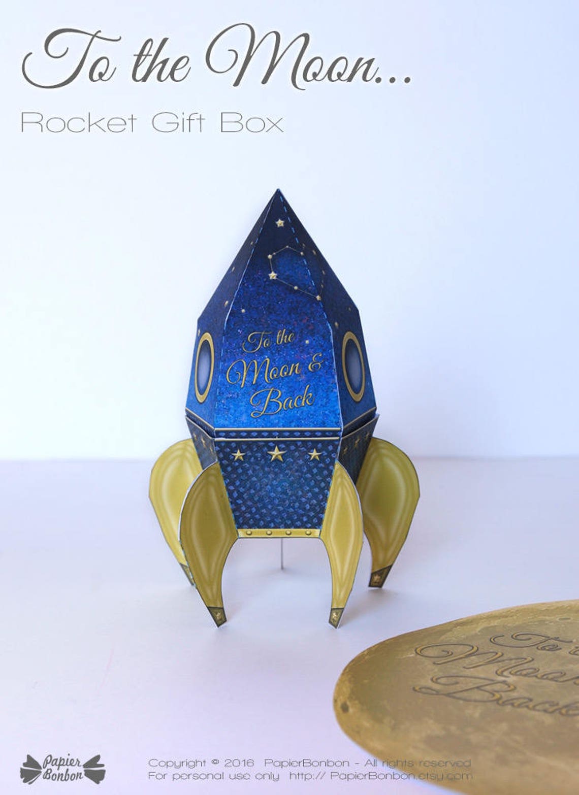 To the Moon and Back Rocket Gift Box Printable Editable | Etsy