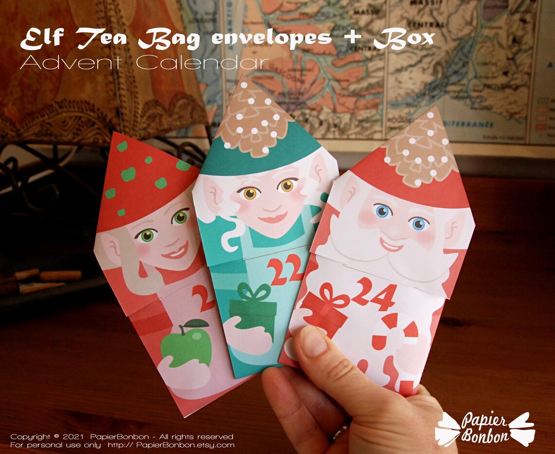Elf Teabag Envelopes Advent Calendar – DIY 24 Te Bags Envelope for a ...