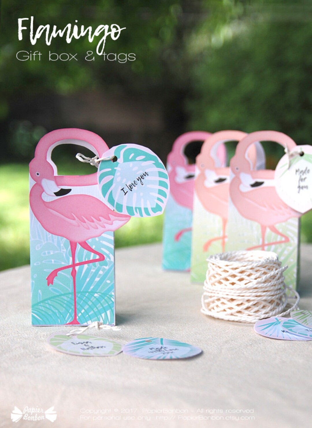 Flamingo Party Gift Box Printable, Flamingo Favor Bag + Editable Palm ...
