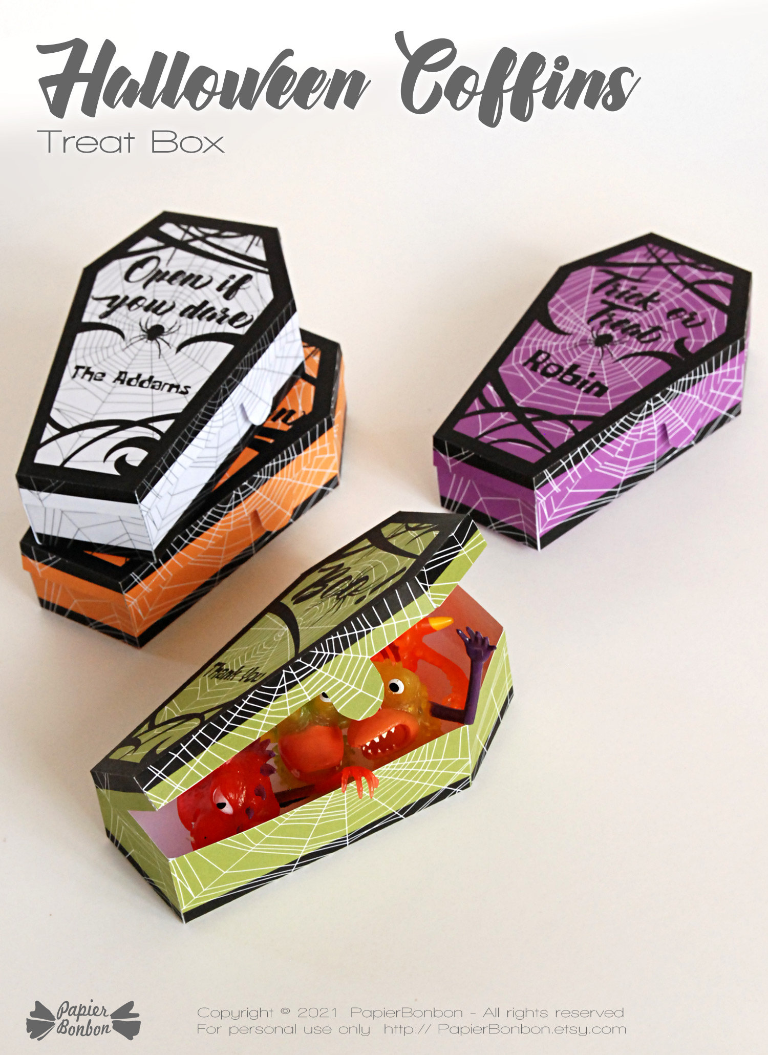 Halloween Coffin Box Editable Printable 3 Favor Box - Etsy