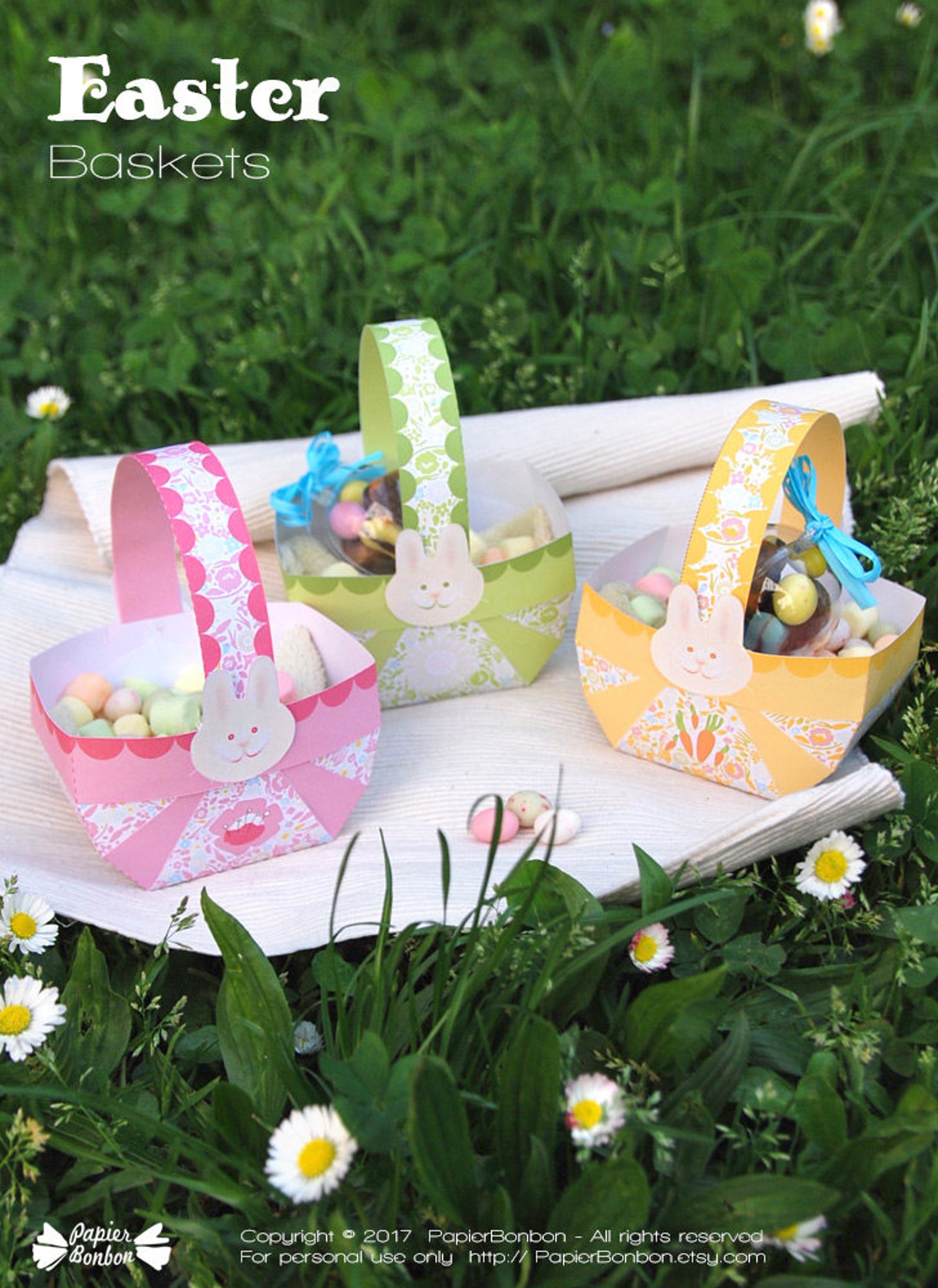 Easter Basket Printable, Easter Favor Table Decorations With Bunnies ...