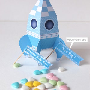 Blue Rocket Gift Box & Tag for Space Party - Etsy