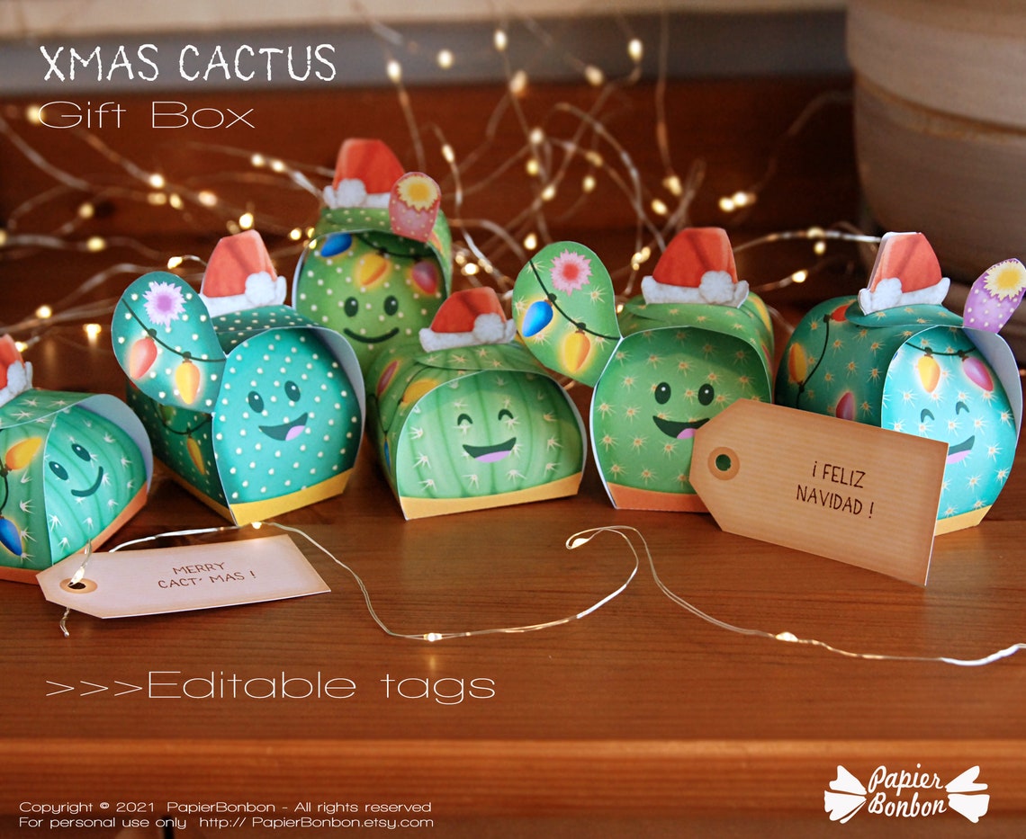 Christmas Cactus Treat Boxes Printable - 6 Funny Cactus Party Decor ...