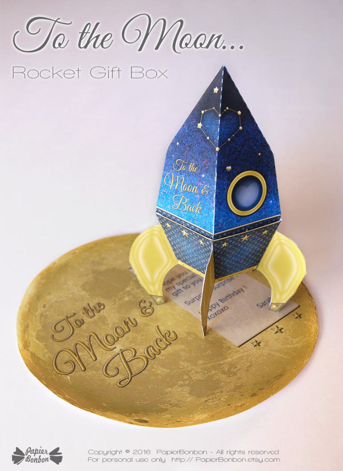 To the Moon and Back Rocket Gift Box Printable Editable | Etsy