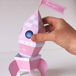 Pink Rocket Gift Box & Tag - Editable Tag - Gender Party Reveal - Etsy