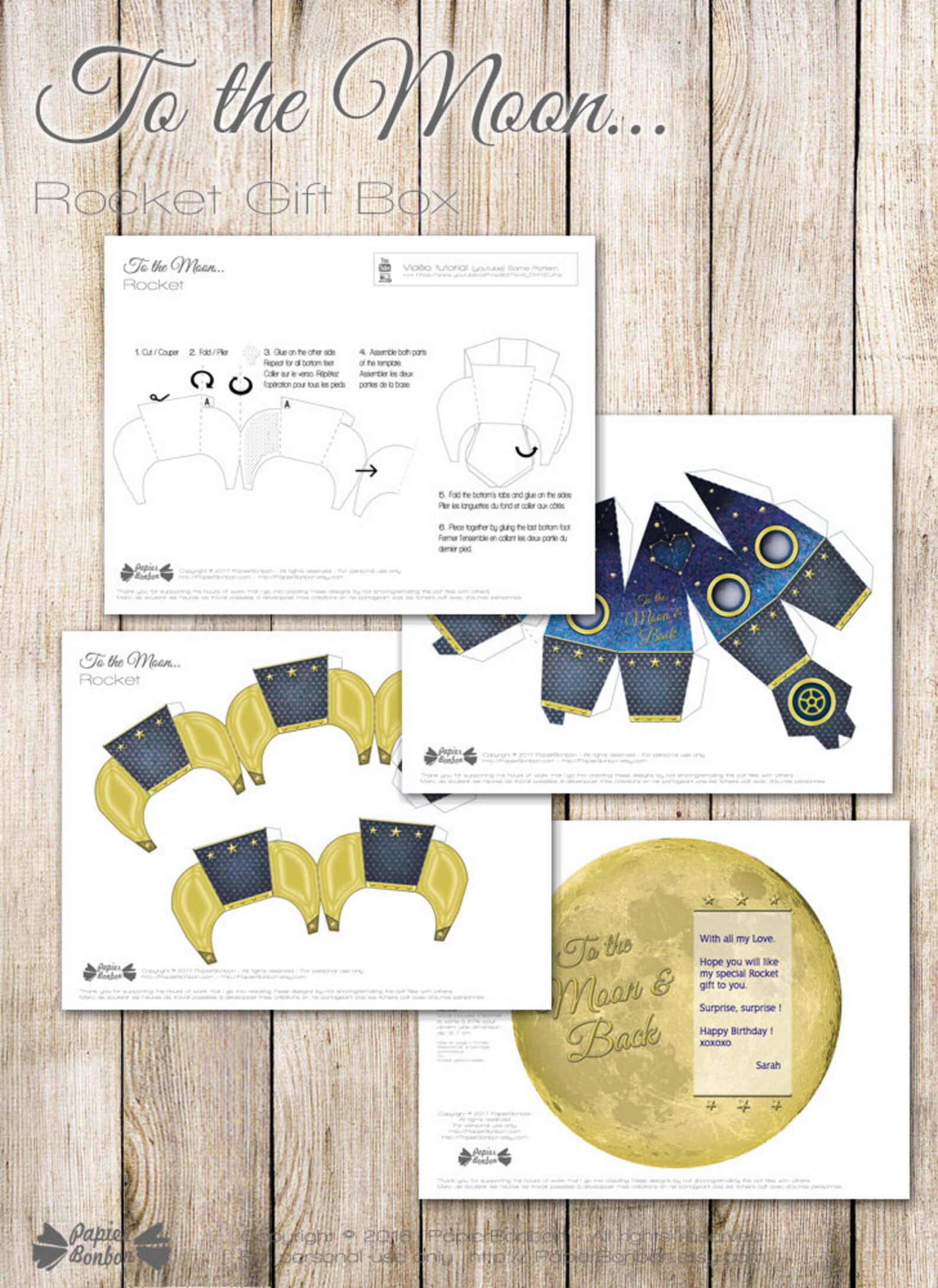 To the Moon and Back Rocket Gift Box Printable Editable | Etsy