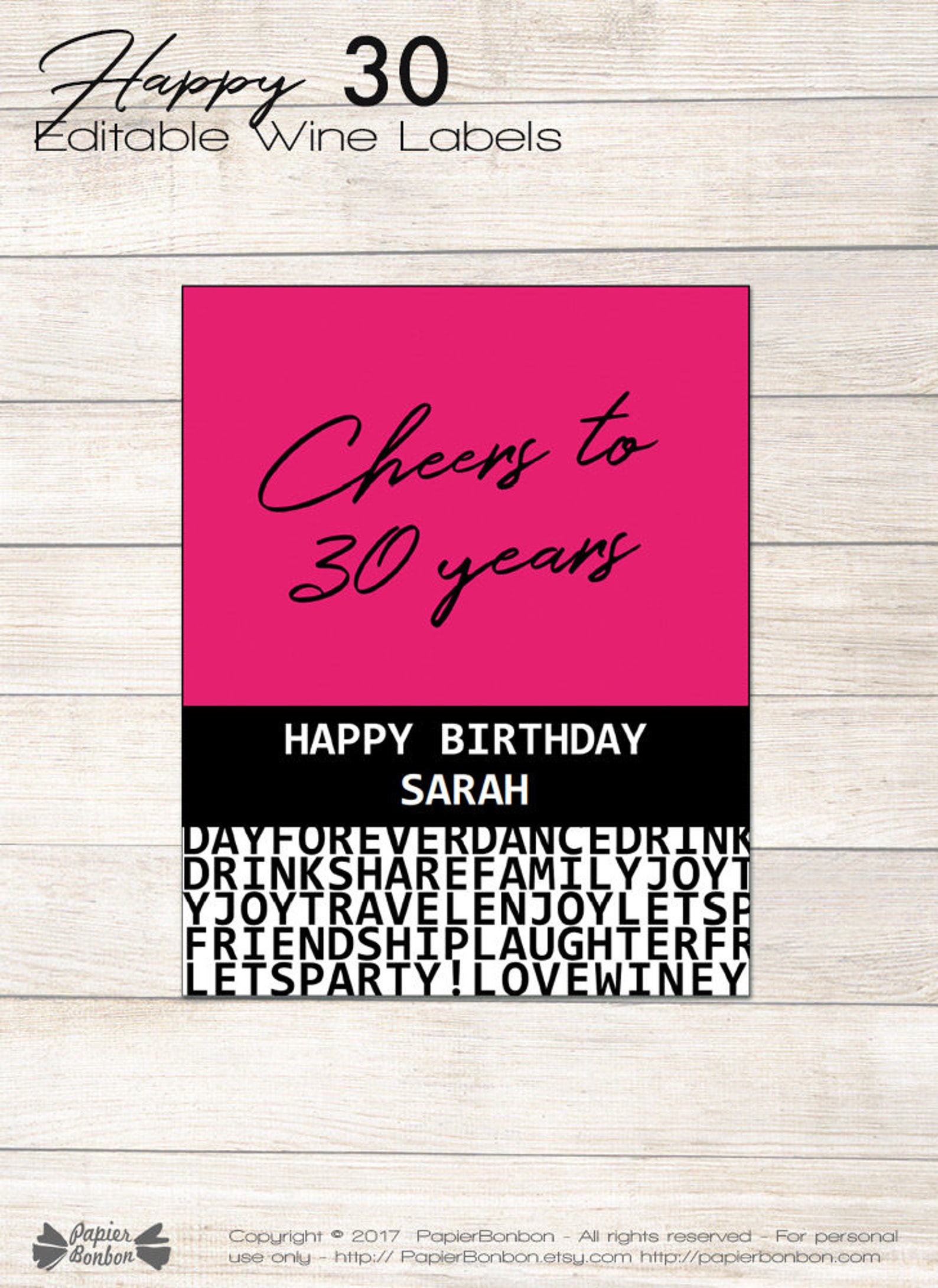 Editable Wine Bottle Labels for 30th Birthday printable - Etsy