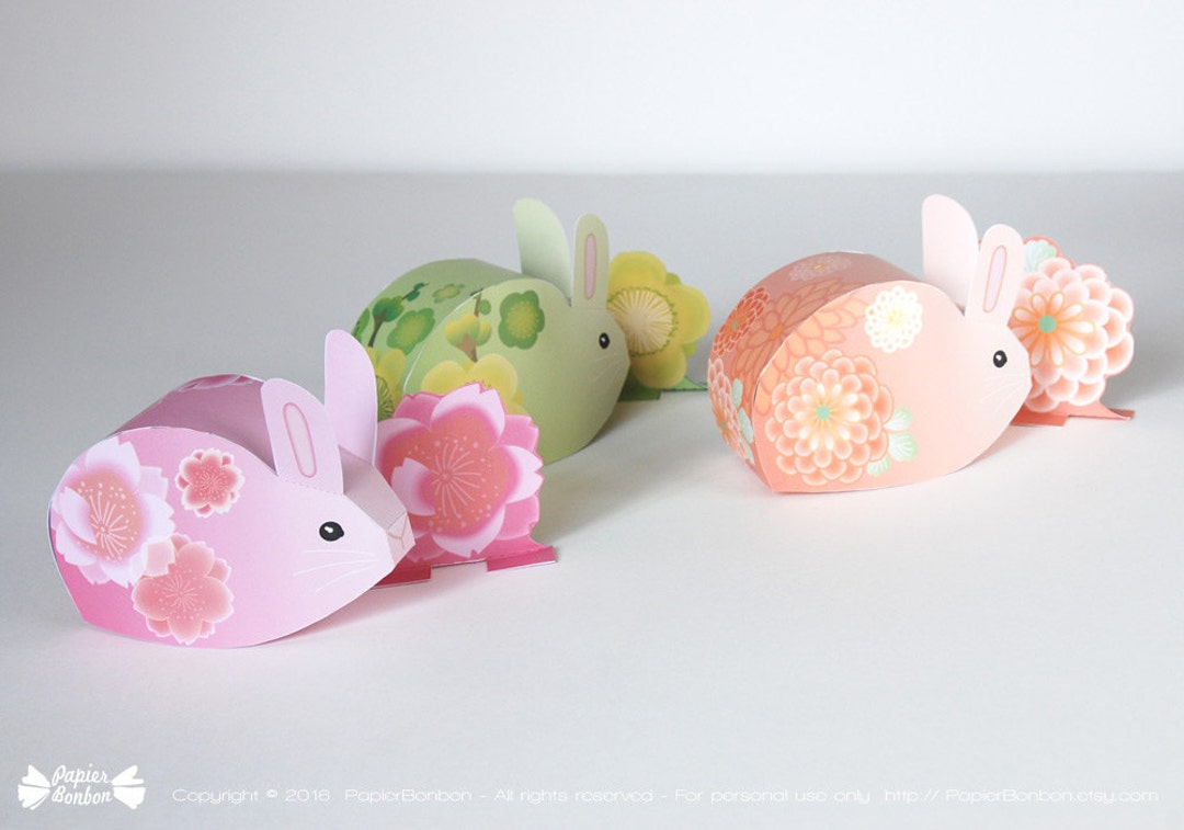 Easter Bunny Favor Box Printable, 3 Cute Sakura, Cherry Blossom Bunnies ...