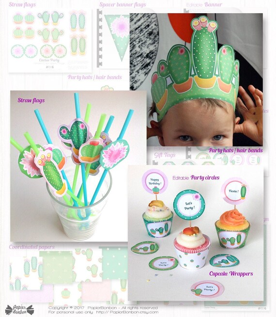 Paper & Party Supplies 10 EDITABLE cactus decorations for cactus ...