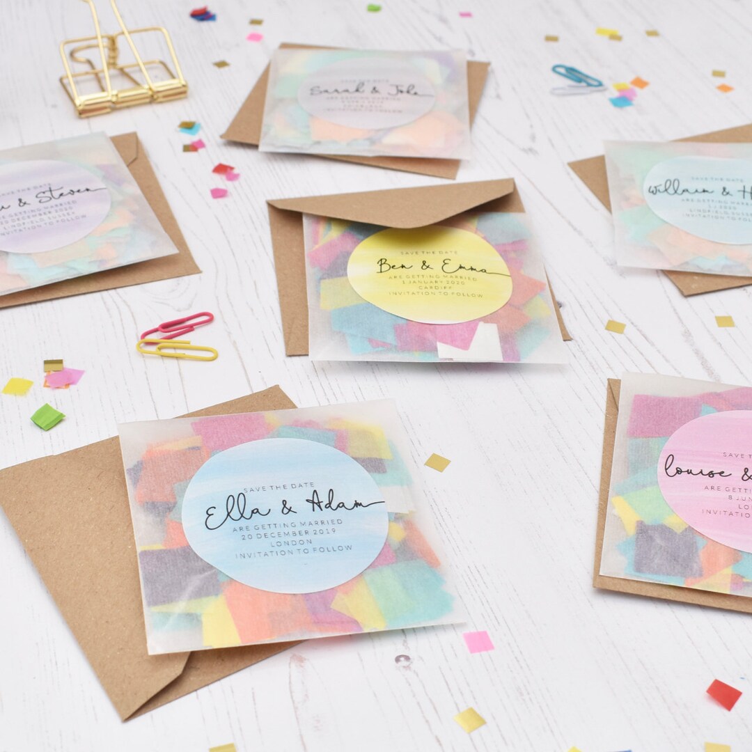 Personalised Colourful 'save the Date' Confetti Envelopes, Unique Save ...