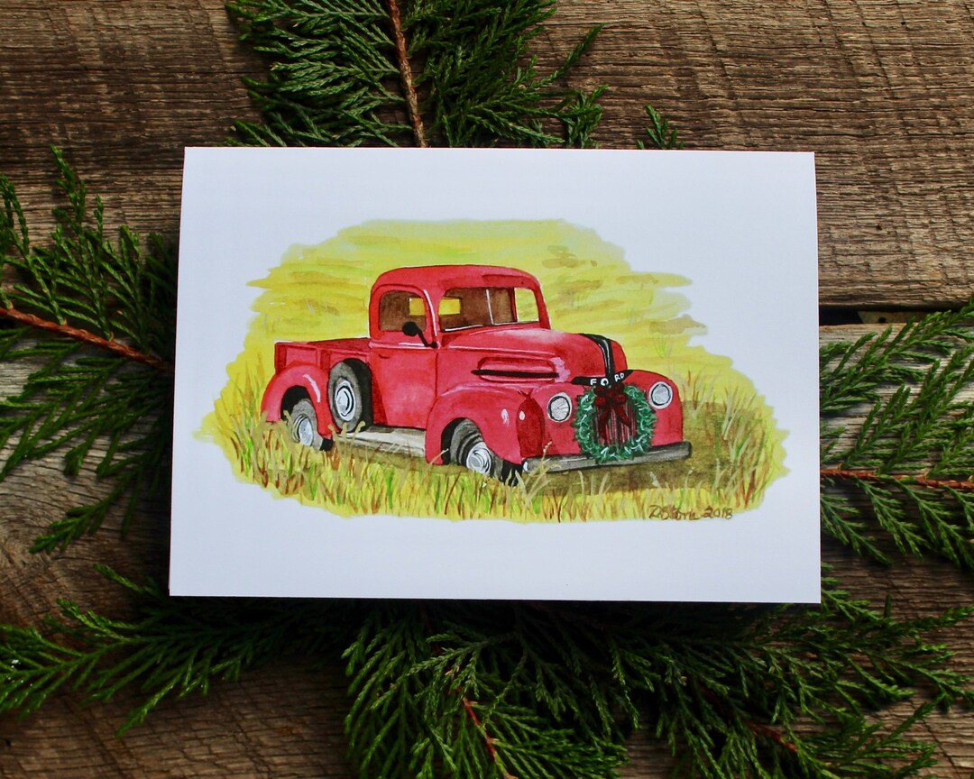Watercolor, Old Ford Trucks, Christmas Cards, Debbie Stone, Merry ...