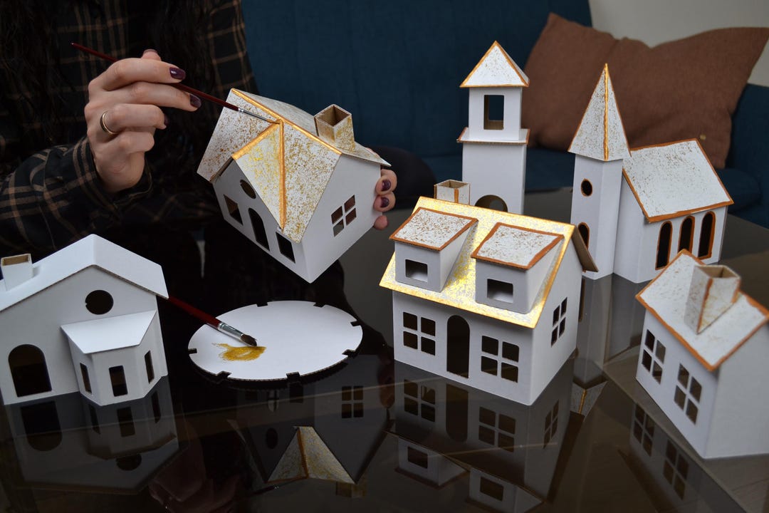 DIY Putz House Village Kit. 12 Unassembled Corrugated Cardboard Houses ...