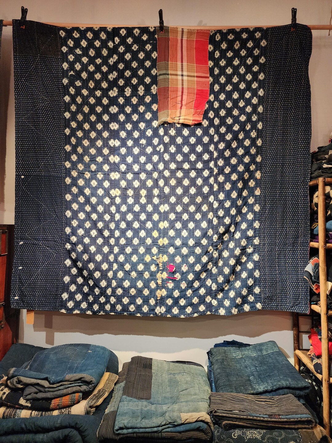 Vintage Japanese Boro Patchwork Sashiko Indigo Kasuri Thick Rug 172 X ...