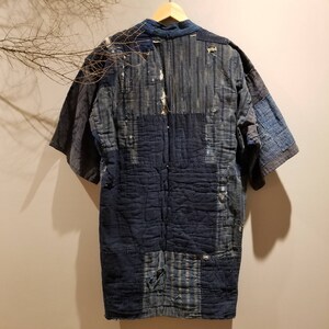 Edo-meiji Era Japanese Antique Boro Aizome Indigo Shima Sashiko Patchwork Farmer's Jacket ...