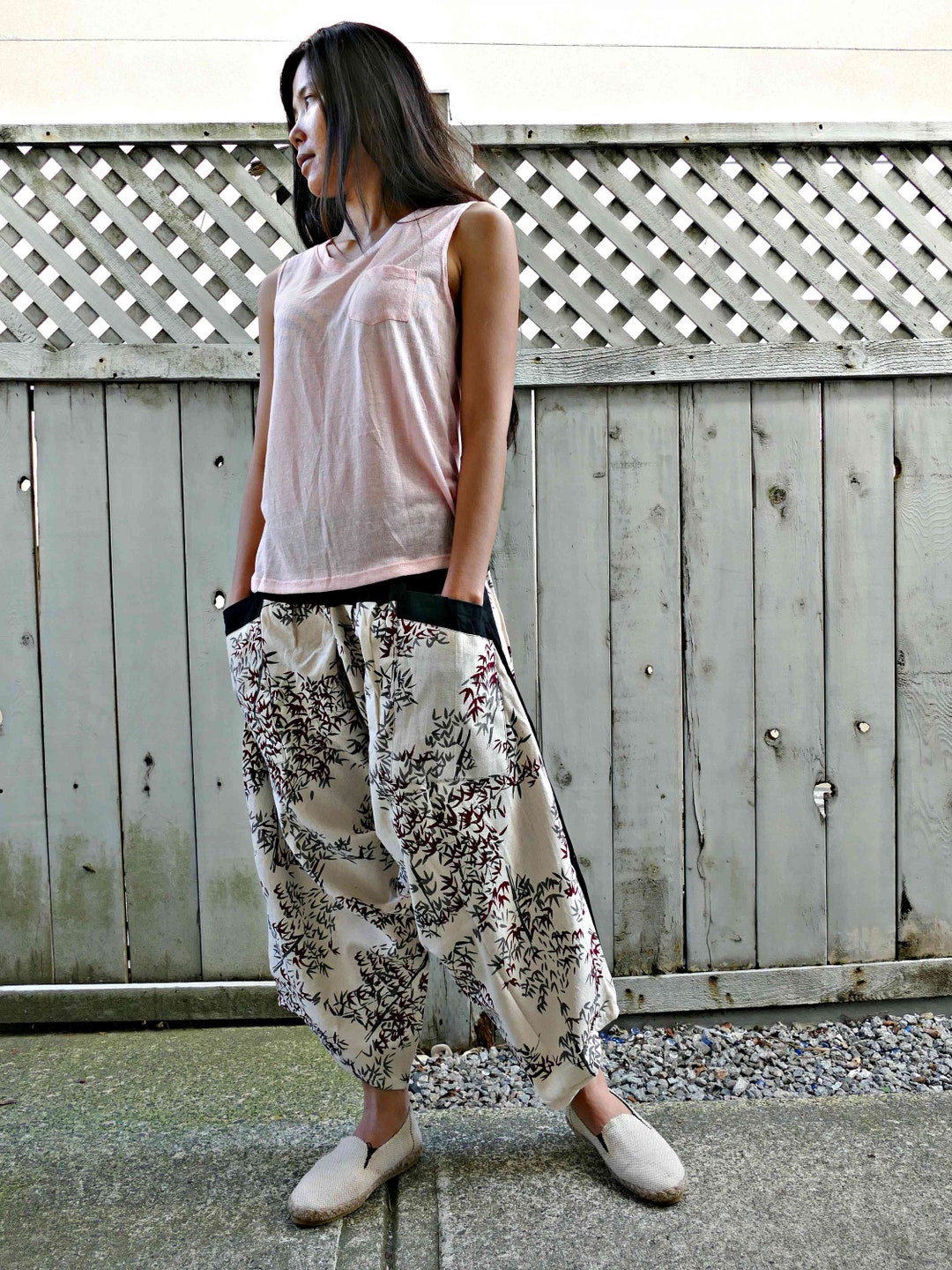Red/white Bamboo Leaves Samurai Pants (unisex) Elastic Waist - Etsy